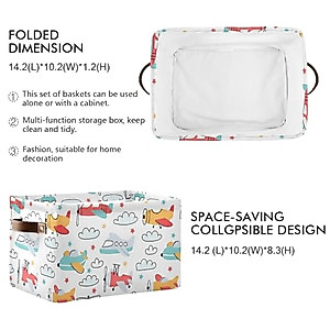 Cartoon Airplane Helicopter Storage Basket Bins Sturdy Toy Storage Organizer Bins Laundry Basket with Handles for Pet Books Clothes Makeup Nursery Closet Office,2 pcs