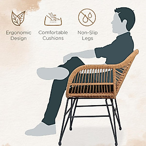 Leasbar 3 Piece Outdoor Wicker Bistro Furniture Set, Patio Chairs and Table Set with Cushions, Front Porch Furniture Rattan Conversation Set for Poolside Garden Backyard, Yellow/Black