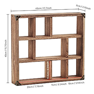 FIRMINANA Rustic Shadow Box Shelf,17.7x15.7-Inch Wall-Mounted (Vertical or Horizontal),9-Slot Rustic Wood Floating Shelves,Lightweight Solid Wood Display Shelf for Shot Glass (Brown)