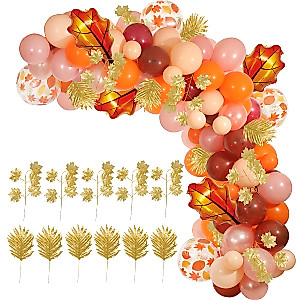 Fall Balloons Garland Kit,157 Pack Orange Brown Confetti Balloons 16Ft Balloon Arch Strip Maple Leaves for Autumn Harvest Birthday Thanksgiving Party Fall Decorations
