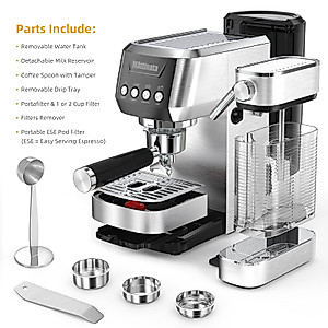 MAttinata Espresso Machine 20 Bar, Espresso Maker with Milk Frother, Cappuccino Machine for Home with 2.0 Long Life Automatic Milk Tank, Coffee Maker Present, Stainless Steel-Mattino Ultra