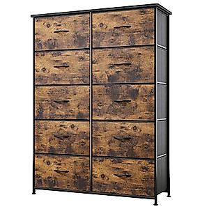 YITAHOME 10 Drawers Dresser - Fabric Storage Tower Organizer Unit for Bedroom, Living Room, Hallway, Closets - Sturdy Steel Frame, Wooden Top & Easy Pull Fabric Bins (Rustic Brown) (MAYIH0000272MA)