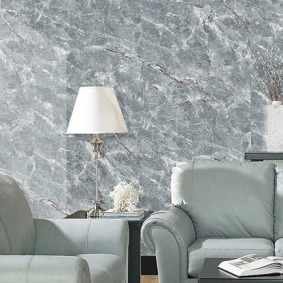 Erfoni Marble Contact Paper Blue Glossy Marble Wallpaper Marble Peel and Stick Wallpaper for Countertops 15.8inch x 197inch Granite Self Adhesive Removable Wall Paper for Cabinets Waterproof Vinyl