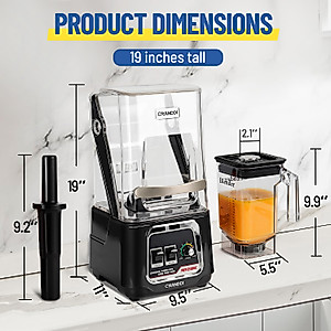 CRANDDI Professional Smoothie Blender, 2200W Commercial Soundproof Quiet blender with Removable Soundproof Shield for Crushing Ice, MilkShakes, Puree, Self-Cleaning, 50oz 110V K80