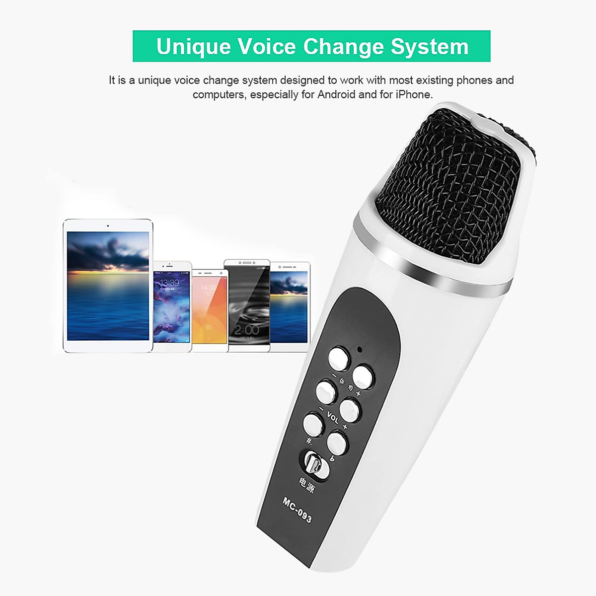 Voice Changer Microphone, Microphone Mic Voice Changer Microphone Microphone Karaoke Speaker with 4 Voice Conversion Modes for Smartphone PC