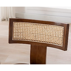 EALSON Mid Century Modern Dining Chairs Set of 2 Leather Upholstered Kitchen Chairs with Wood Legs and Curved Rattan Back Farmhouse Dining Room Chairs Rattan Accent Side Chairs, Brown