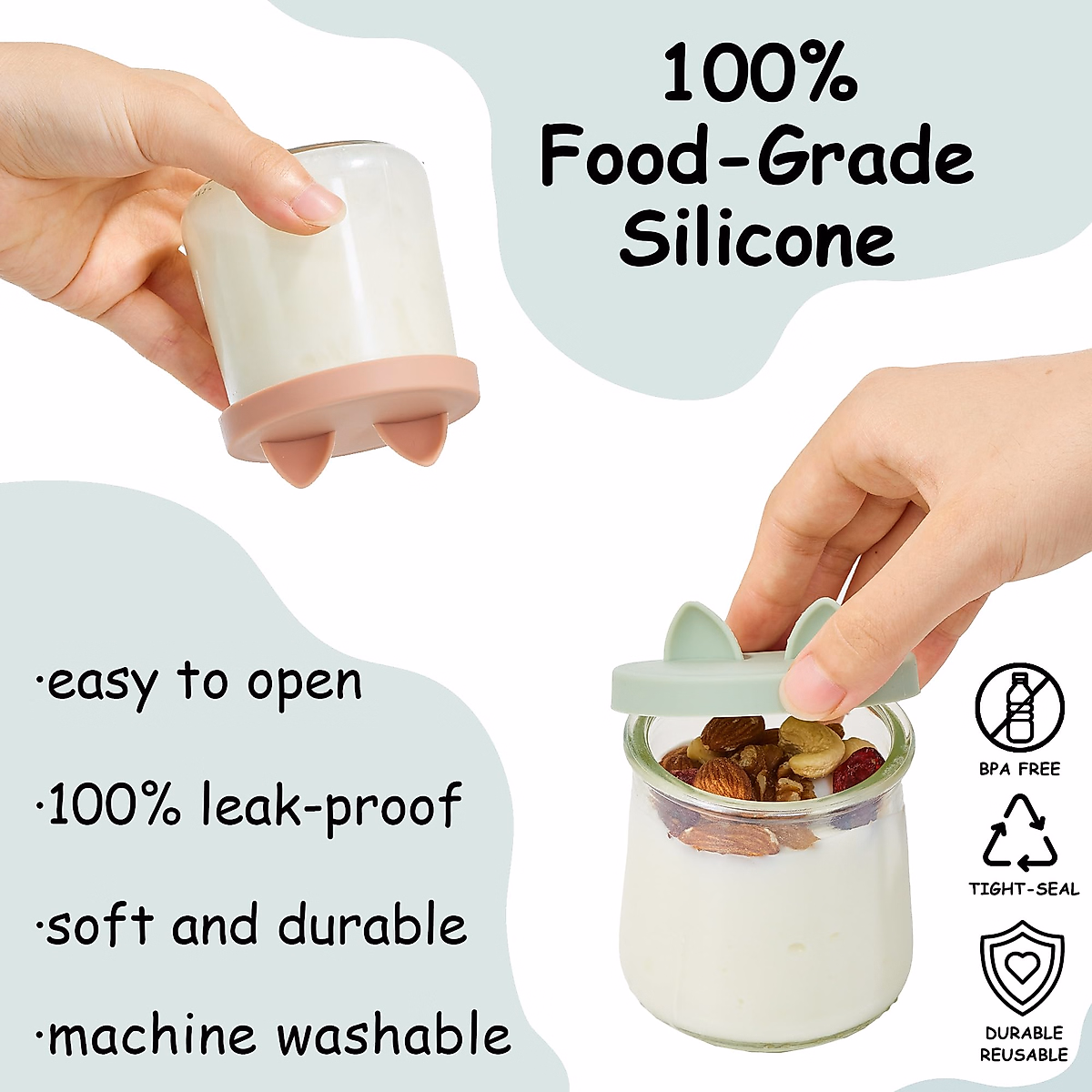 Wingcases Oui Yogurt Jar Lids Silicone - 12 Pack Morandi Colour Patent Authorised Design for 5 Oz Oui Yoghurt Glass Jars, Lids Only, Leakproof, Reusable, Food-Grade, Cute