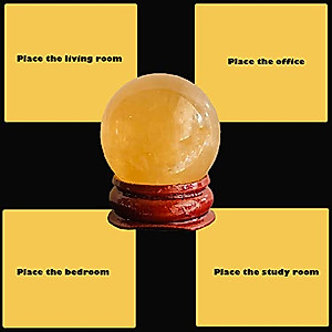 Natural Yellow Citrine Crystal Sphere Ball Healing Crystals Stone with Stand and Bag Feng Shui Crystal Tabletop Sculpture Ornaments Implication Wealth and Success