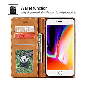 QLTYPRI Case for iPhone SE 2022 5G/iPhone SE 2020/iPhone 8/iPhone 7, Premium PU Leather Cover TPU Bumper with Card Holder Kickstand Magnetic Adsorption Flip Wallet Case for iPhone 7/8/SE2/SE3 - Brown