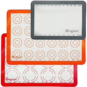 Silicone Baking Mat Set of 3, 2 Large Baking Mat (11.5"X16.5"), 1 Quarter Baking Sheets, Non-Stick Reusable Macaron Silicone Mats for Cookie, Macaron, Pizza, Bread, Bun