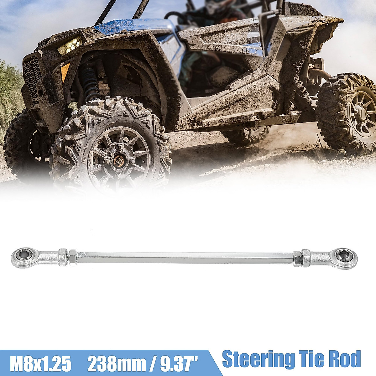 Motoforti 2pcs 238mm Length 8mm Hole Diamete Adjustable Steering Tie Rod Ball Joint for 49cc Electric ATV Go Kart Accessory Steering Column Steering Suspension Silver Tone