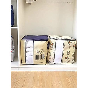 GUAGLL Large Capacity Quilt Storage Bag Printed Non Woven Foldable Window Handle Storage Bag for Clothers Quilt Toys