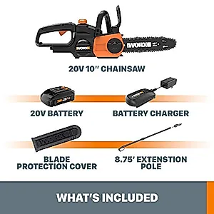 Worx WG323 20V Power Share 10" Cordless Pole/Chain Saw with Auto-Tension (Battery & Charger Included)