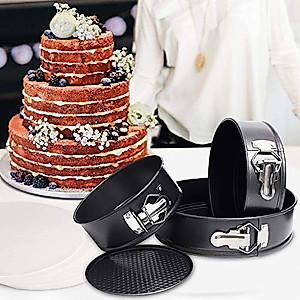 Springform Pan Set, Nonstick 3pcs (7 9 11 Inch) Springform Pans Cheesecake Pan Removable Bottom, Leakproof Round Spring Form Pans Cake Pans Sets for Baking and 60 Pcs Parchment Paper liners