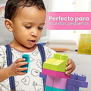 MEGA BLOKS Fisher-Price Toddler Block Toys, Big Building Bag with 80 Pieces and Storage Bag, Pink, Gift Ideas for Kids Age 1+ Years