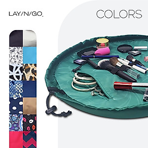 Lay-n-Go Cosmo Drawstring Cosmetic & Makeup Bag Organizer - Portable Drawstring Makeup Bag w/Zipper Pocket, Makeup Loops & More - Durable, Machine Washable Makeup Bag for Travel (20”, Evergreen)