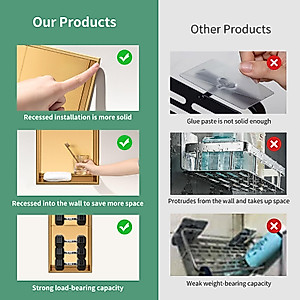 DAYONE Brushed Gold Shower Niche NO Tile Needed 12" X 24", Stainless Steel Bathroom Wall Niche Recessed Double Shelf Organizer, Modern in Wall Shower Storage Nook Insert