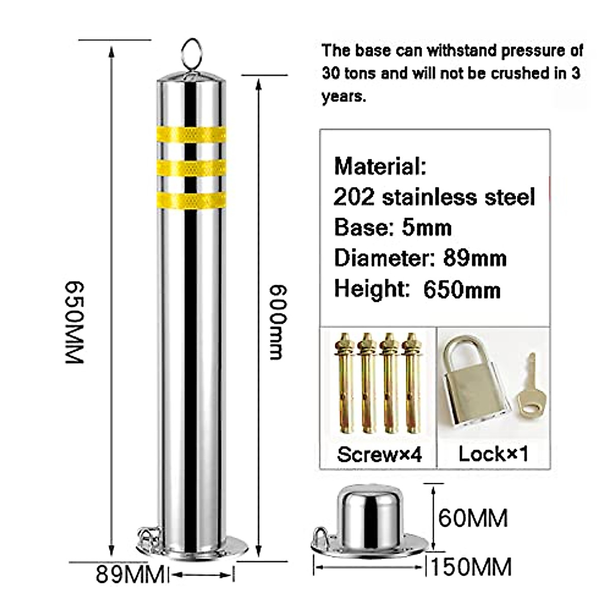 Metal Parking Barriers Traffic Security Bollard Removable Parking Space Lock Perfect Parking Post, Construction Lot, Road Marker or Street Stanchion(Size:650x89mm) (650x89mm)
