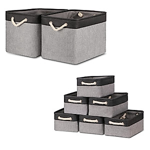 Bidtakay Baskets Set Fabric Storage Bins-Black&Grey Bundled Baskets of 2 Large Baskets 16" X 11.8" X 11.8" + 6 Small Baskets 11.8" X 7.8" X 5"
