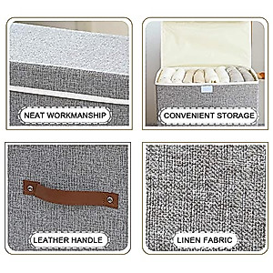Yawinhe Collapsible Storage Boxes with Lids Fabric Foldable Storage Bins Organizer Containers Baskets with Lid for Home Bedroom Closet Office (White/Grey&Full Grey, 17.7x11.8x11.8in/6-Pack)
