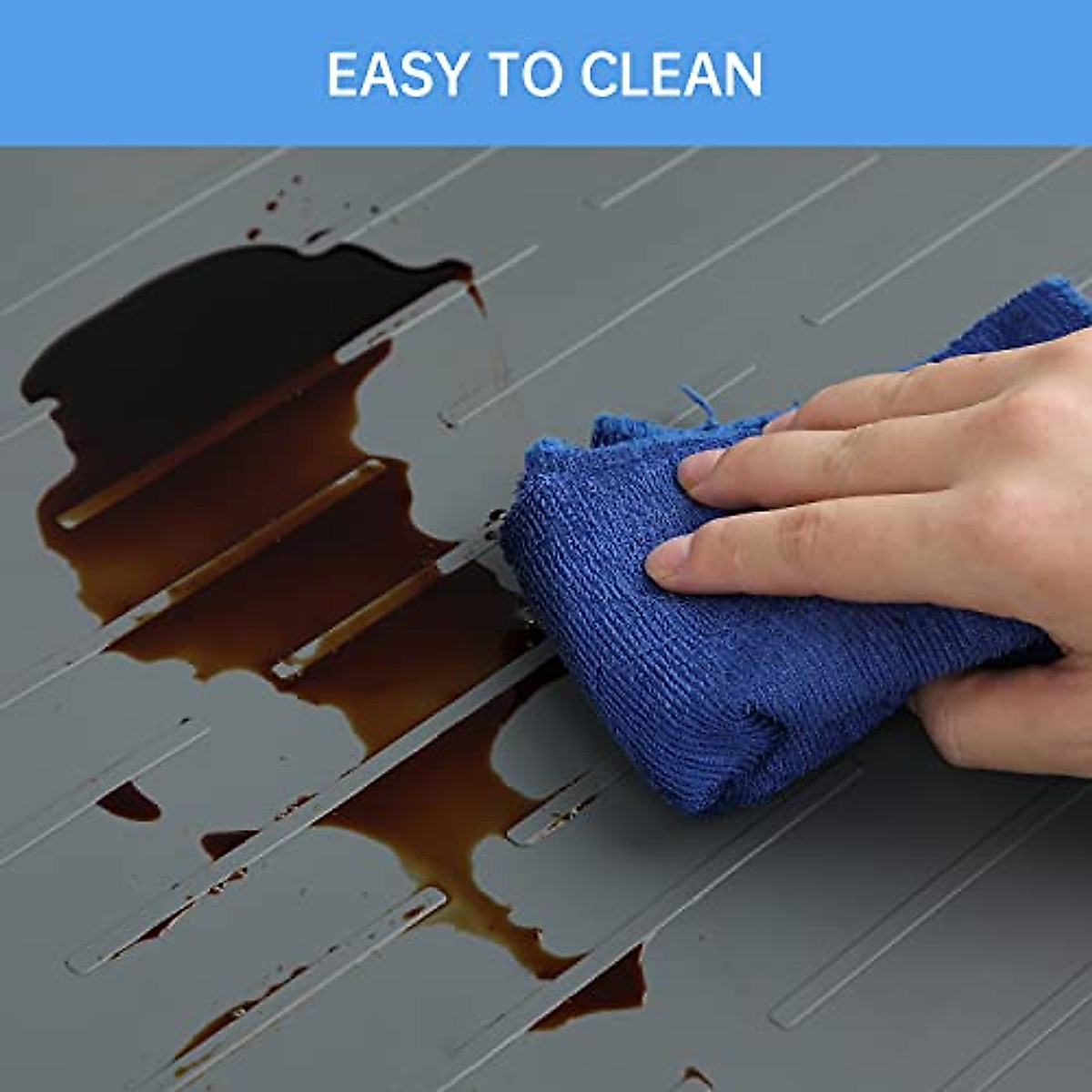 34 x 22 Inch Under Sink Mat for Kitchen Waterproof, Under Sink Tray with Drain Hole, Flexible Silicone Under Sink Mats, Sink Cabinet Protector Mats for Kitchen, Bathroom