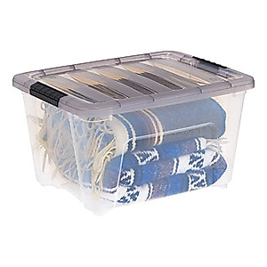IRIS USA 5 Pack 32 Quart Stack & Pull™ Clear Plastic Storage Box with Buckles, Gray