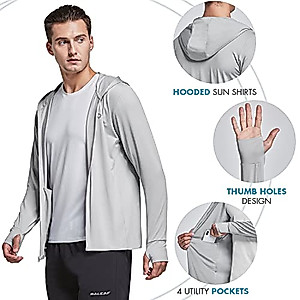BALEAF Men's Long Sleeve Sun Shirts Hiking Fishing SPF UPF 50+ UV Protection Jackets Lightweight Quick Dry Cooling Outdoor Zip Up Light Grey 3XL