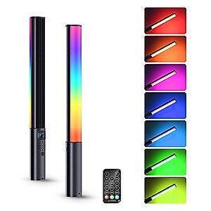 LUXCEO RGB LED Video Light Wand, Handheld LED Photography Light Stick with Remote Control, Dimmable 2500K-6500K CRI97+ Full-Color LED Light with 2500mAh Built-in Battery, 12 Light Scenes