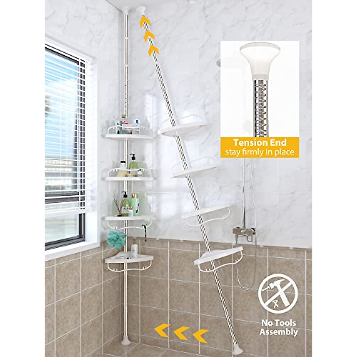 Corner Shower Caddy with Tension Pole and Rustproof Shelves