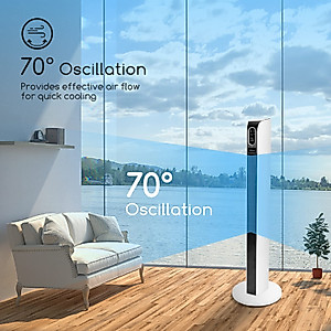 Aigostar Tower Fan, 42inch Oscillating Cooling Fan with Remote, Quiet Bladeless Floor Fan, 3 Speeds, 3 Modes, 10H Timer, LED Display with Touch Control, White Standing Fan for Bedroom Home Office