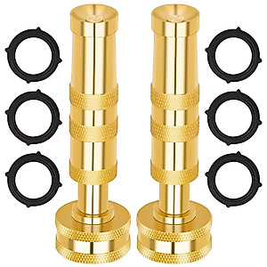 AUTOMAN Brass Hose Nozzle – High Pressure Jet Nozzles 2 Pack, Heavy Duty Sprayer for Garden Hoses, Adjustable Spray Gun, Solid Twist Water Hose Nozzle for Patio, Lawn, Car Wash, Extra 6 Rubber Washers
