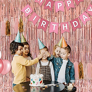 BRAVESHINE Rose-Gold Metallic Tinsel Backdrop - 2Pcs 3.2x8.2ft Metallic Tinsel Foil Fringe Curtains Photo Booth Streamers for Bridal Shower Bachelorette Engagement Mother's Day Party Decorations