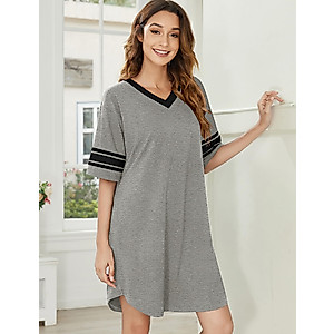 Ekouaer Womens Nightgown Cotton Sleep Shirt V Neck Short Sleeve Loose Comfy Pajama Sleepwear,A grey,XX-Large