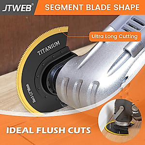 JTWEB 5PCS Titanium Oscillating Saw Blades Kit, Titanium Oscillating Multitool Blades for Metal Wood Nails Screws and Hard Material Cutting, Quick Release Oscillating Tool Blades fit Multiple Models