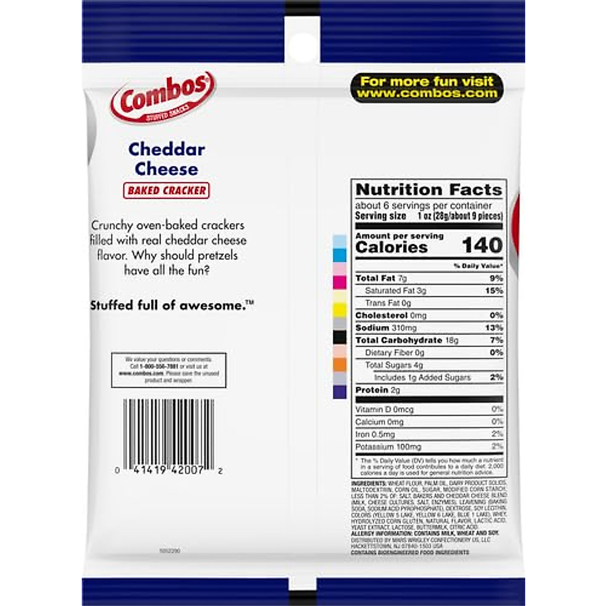 COMBOS Cheddar Cheese Cracker Baked Snacks 6.3-Ounce Bag