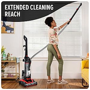 Dirt Devil Multi-Surface Extended Reach+ Bagless Upright Vacuum Cleaner Machine, for Carpet and Hard Floor, Height Adjustment, Powerful Suction with Versatile Tools, Lightweight, UD76300V, Red
