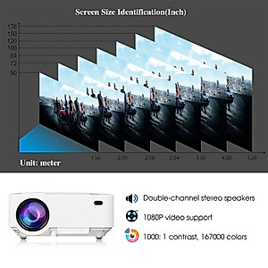 Mini Projector, 3Stone Upgraded Portable LCD Video Projector with 1080P Supported and Built-in Speakers, Multimedia Home Theater Small Projector Compatible with HDMI, USB, AV, DVD, VGA, Laptop