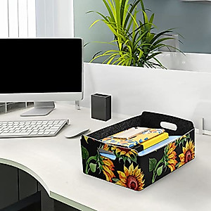 NFMILI Fabric Storage Cube Sunflowers Painting Decorative Foldable Storage Basket Organizer with Handles Rectangle Thick for Multi Use 13.7×10.2×5.1 Inch