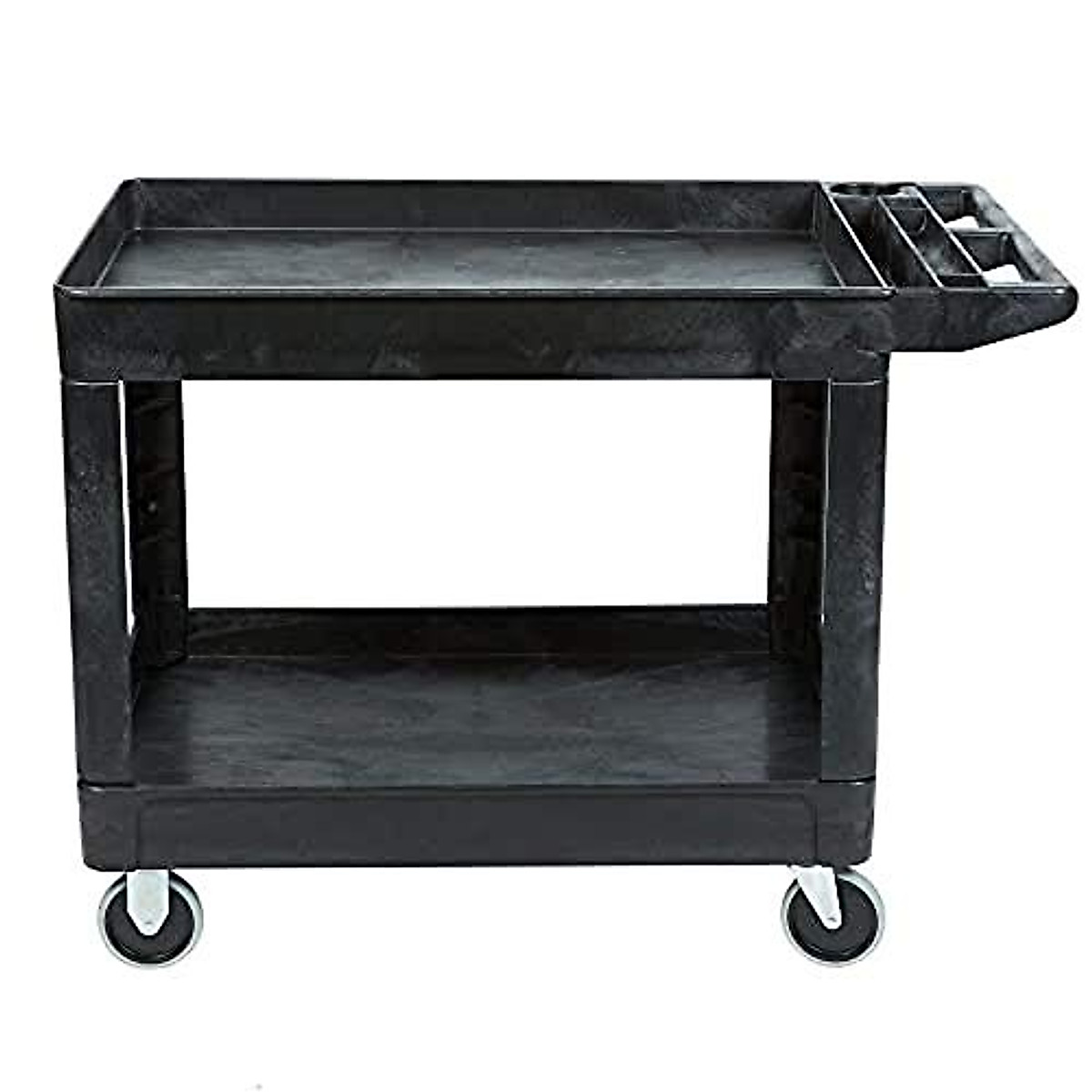 Rubbermaid Commercial Products 2-Shelf Utility/Service Cart, Medium, Lipped Shelves, Storage Handle, 500 lbs. Capacity, for Warehouse/Garage/Cleaning/Manufacturing (FG452089BLA) ,Black