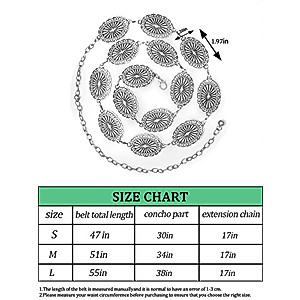 trypro Metal Waist Chain Belt for Women Western Cowgirl Adjustable Concho Silver Chain Belts for Dresses Jeans Gift