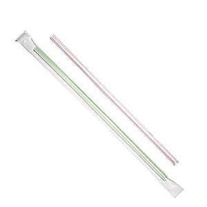 Karat C9006 7.5" Jumbo Straws (5mm Diameter), Poly-Wrapped, Assorted, Striped Colors (Case of 8000)
