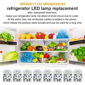 WR55X11132 Refrigerator Led Lamp Replacement，Fits for GE Refrigerator LED Light Module Replace WR55X25754 WR55X30602 WR55X26486, Without Plastic Cover, Only Led Pcb Board（8 PCS）