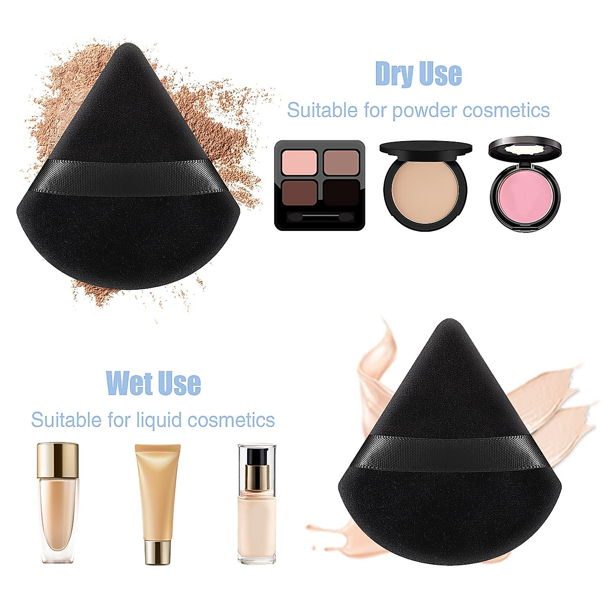 Pimoys 12 Pieces Powder Puff Face Triangle Makeup Sponge for Loose Powder Setting Powder Velour Foundation Blender Sponge Beauty Makeup Tool, Black