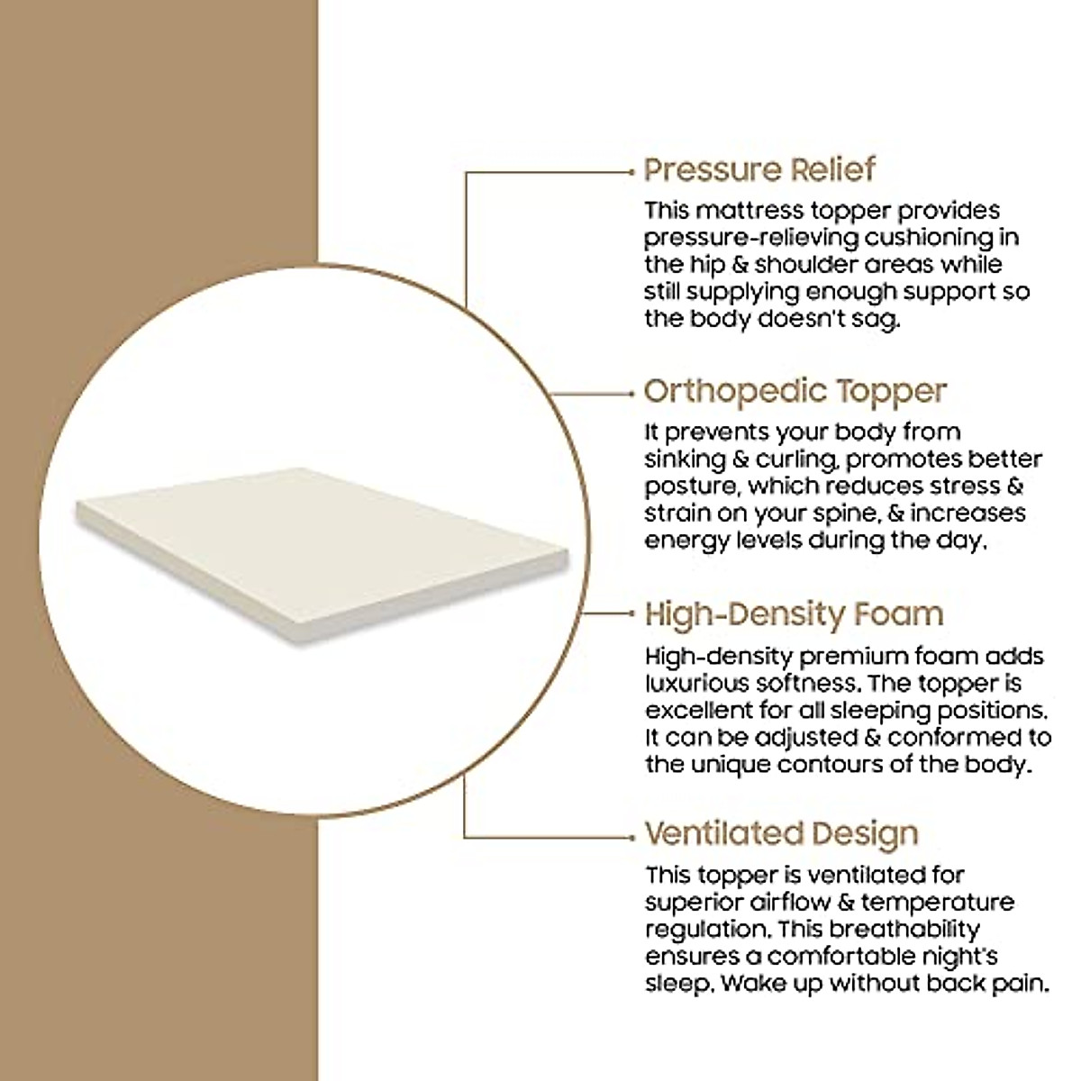 Zayton 1-inch Foam Mattress Topper | Premium Supporting Bed Pads with Luxurious Softness, Breathable and Comfortable Bed Toppers for Back Pain, Orthopedic Support for Better Sleep, Twin, White