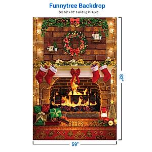 Funnytree 5x7FT Christmas Fireplace Photography Backdrop Rustic Red Brick Wall Background Merry Xmas Eve Party Supplies Decoration Banner Portrait Photo Booth Studio Props
