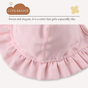 Lovely Baby Girl Hospital Hat Soft Cotton Newborn Beanie Winter Baby Hats for Infant Girls (White+Pink, S)