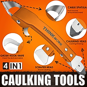 THINKWORK Caulking Tool Kit, 4 in 1 Caulk Remover Tool, Stainless Steel Caulk Tool for Kitchen Bathroom Window Sink Tile Joint, Orange