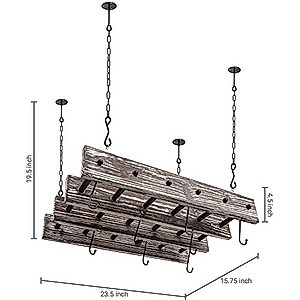 MyGift Ceiling-Mounted Pot and Pan Holder, Torched Wood and Metal Piping Hanging Storage Rack with 8 Hooks