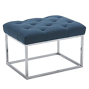 Amazon Brand – Rivet Mid-Century Modern Tufted Ottoman Stool with Metal Base, 26.8"W, Juniper