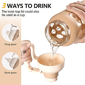 MUKOKO 64 Oz Glass Water Bottles, Half Gallon Water Bottle With Straw And Silicone Sleeve Wide Mouth Leakproof Reusable Water Jug With Time Marker And Handle For Gym, Outdoor, BPA Free,Amber